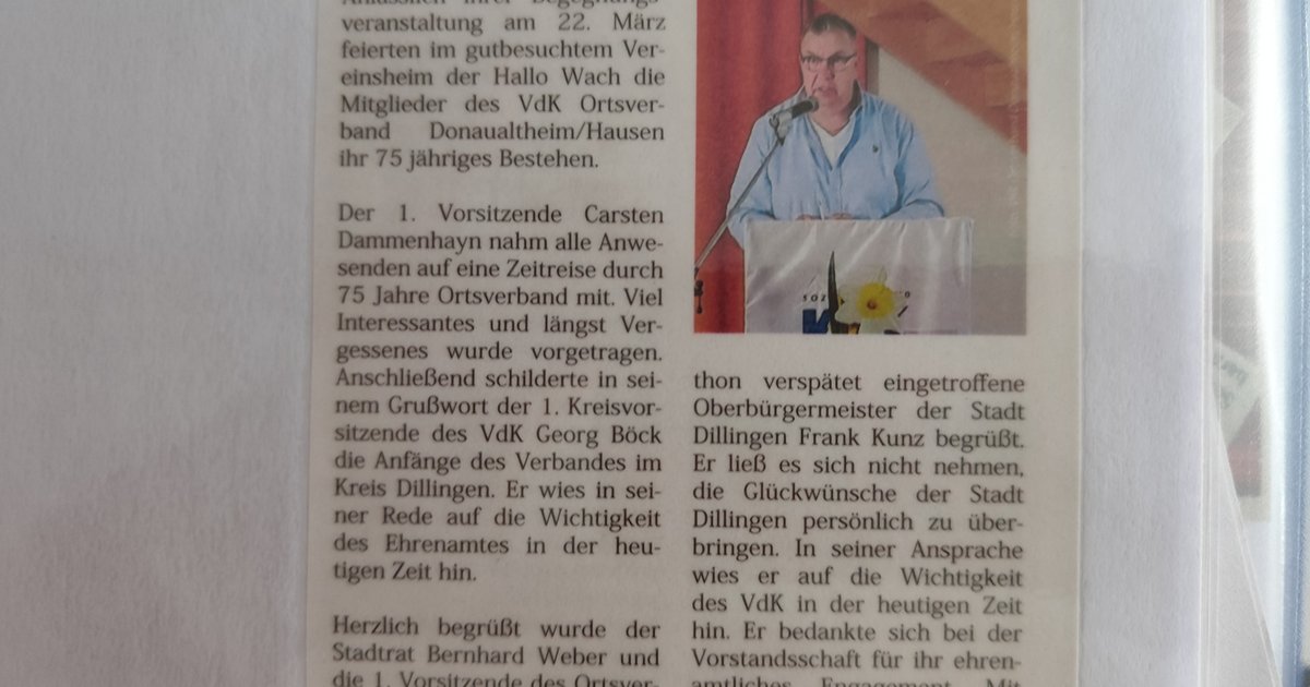 75 Jahre Ortsverband - Sozialverband VdK Bayern e.V.