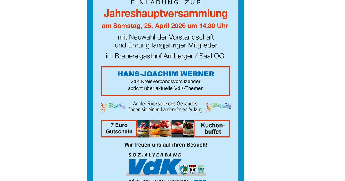 Jahreshauptversammlung mit Neuwahl am 25. April 2026 - Sozialverband ...